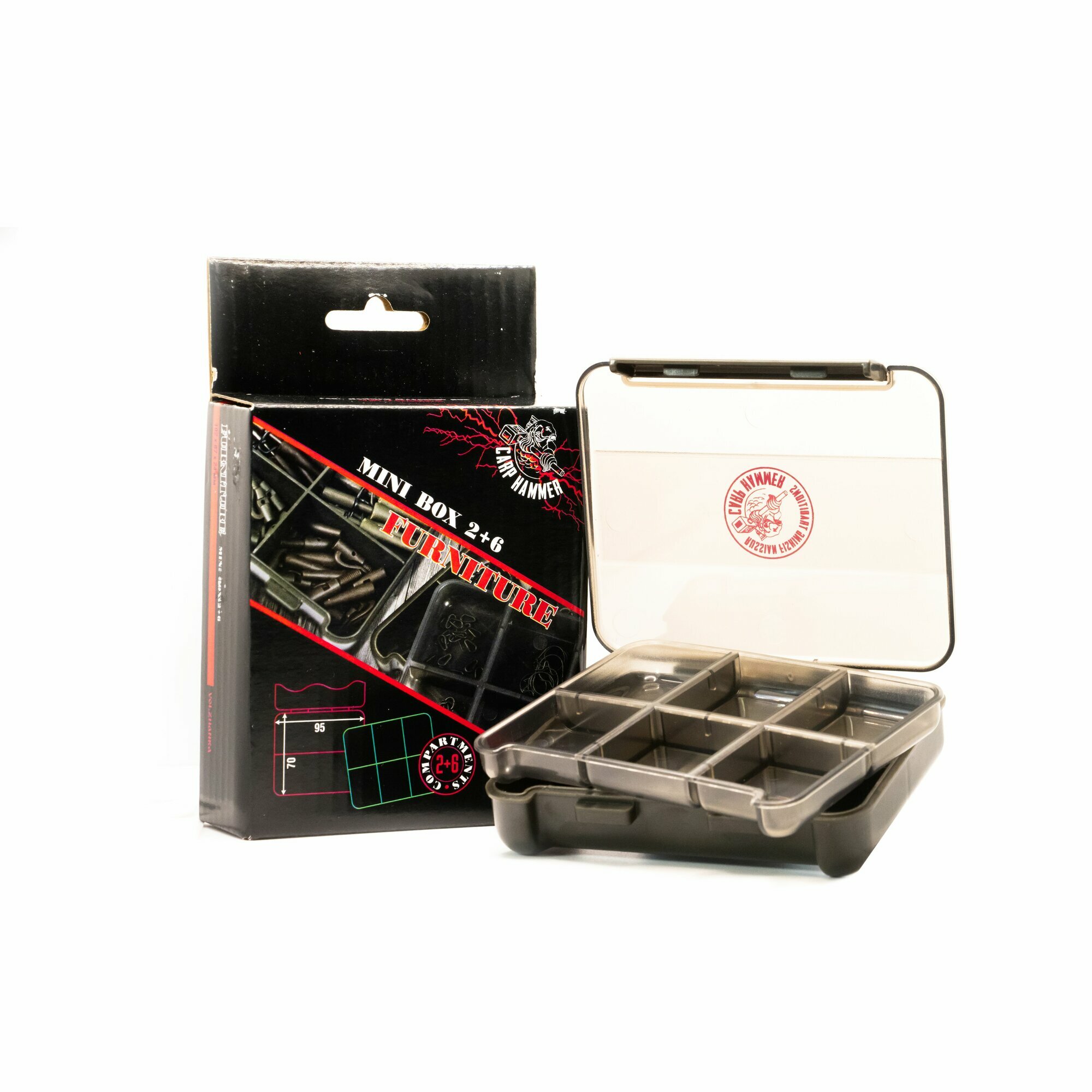 Коробка "Carp Hammer Mini Furniture box-2+6" (10.2*8.7*2.4 на 2+6 отделений), органайзер рыболовный
