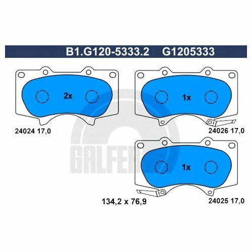 Комплект передних тормозных колодок Galfer B1. G120-5333.2 для Lexus GX (2001-2009), Mitsubishi Pajero (2001-н. в.), Toyota 4Runner (2002-2009)