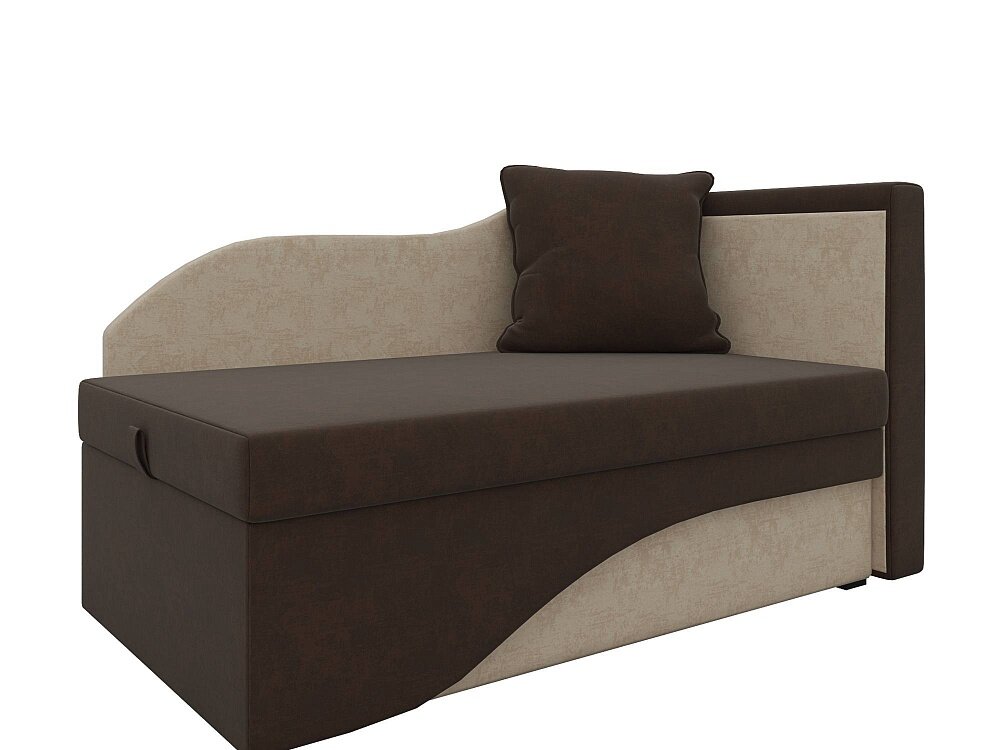 Прямой диван тахта Грация Коричнево-Бежевый велюр, тахта, 133х77х77 см, с ящиком для белья