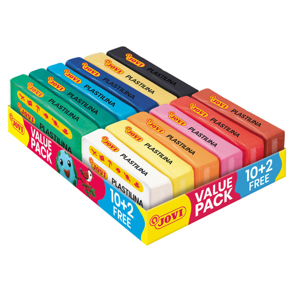 Пластилин растительный JOVI, 12 цветов ассорти, 50г, дисплей, картон, 372964