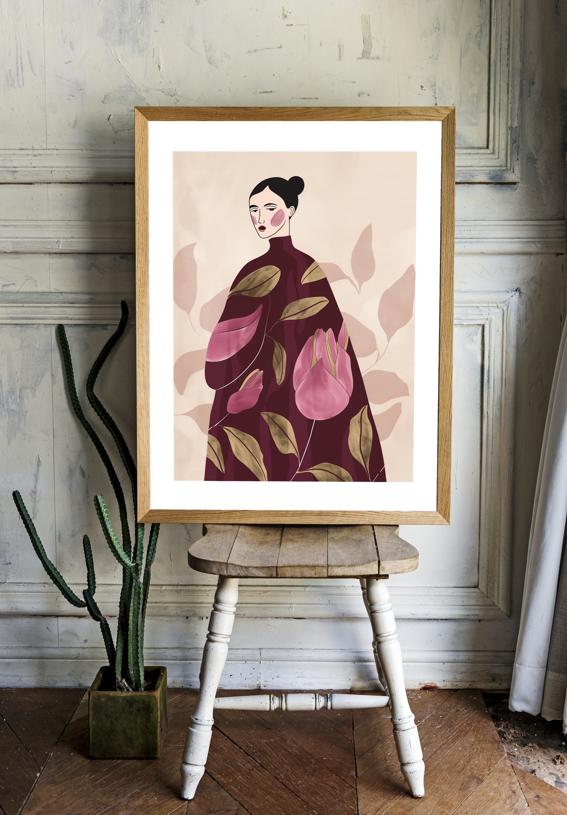 Постер "Силуэт женщины с цветами" 40x50 без рамы