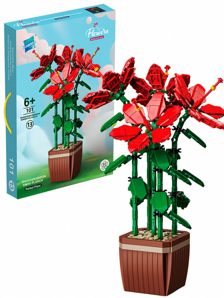 Конструктор Zuanma Цветы в горшке: Рододендрон красный 101-13