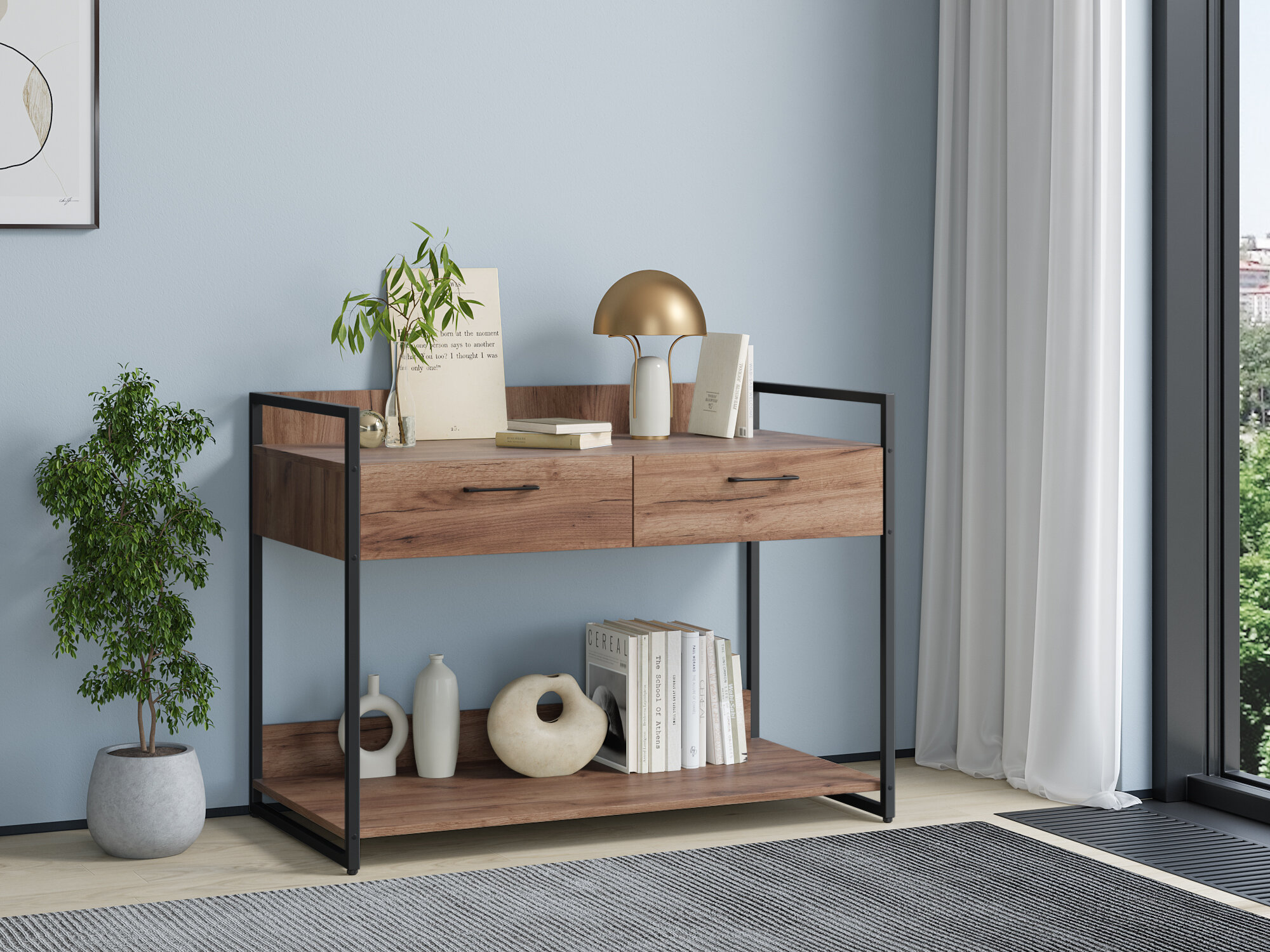 Консоль Urban Лофт 01 с ящиками Черный/Дуб крафт табак