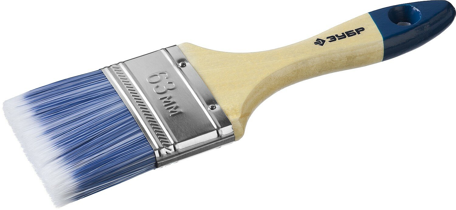 Плоская кисть ЗУБР аква 63мм, искусственная щетина, деревянная ручка 4-01007-063
