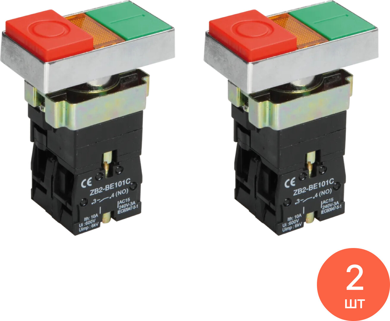 Кнопка управления IEK / ИЭК LAY5-BW8465 I-O сдвоенная с подсветкой, 10А IP40, под отверстие диаметром 22мм, BBD40-BW-K51 / кнопочный пост (комплект из 2 шт)