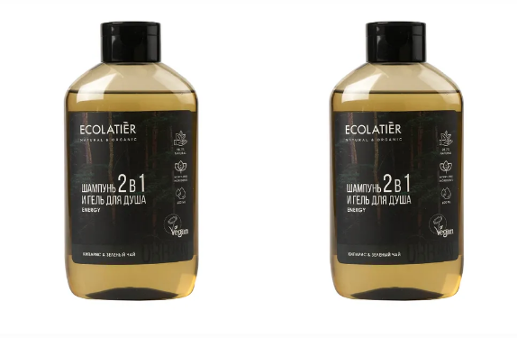 Шампунь и гель для душа Ecolatier 2 в 1, кипарис и зеленый чай, 600 мл, 2 шт