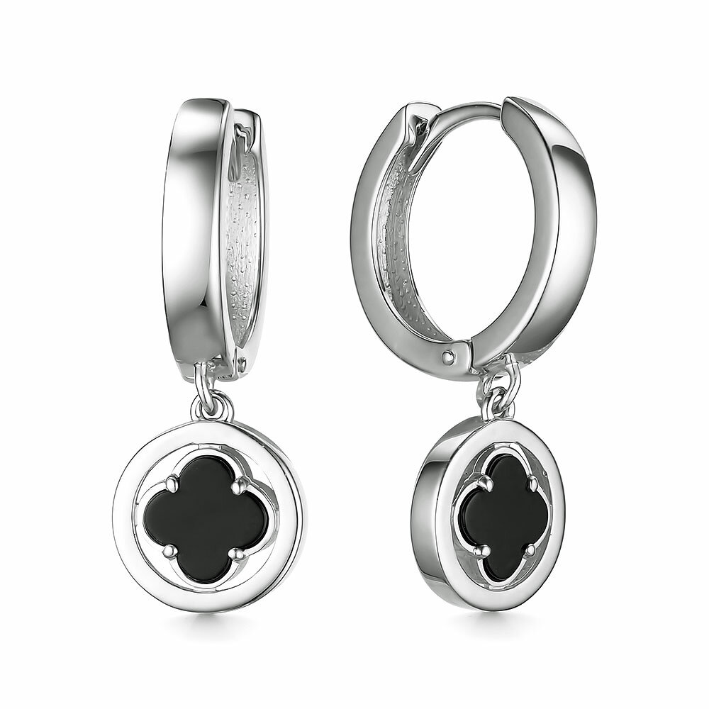 Серьги, серебро, 925 проба, родирование, оникс