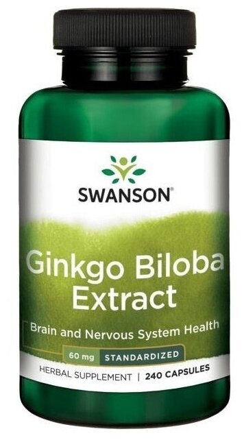 Swanson Ginkgo Biloba Extract - Standardized 60 mg, 240 капс.