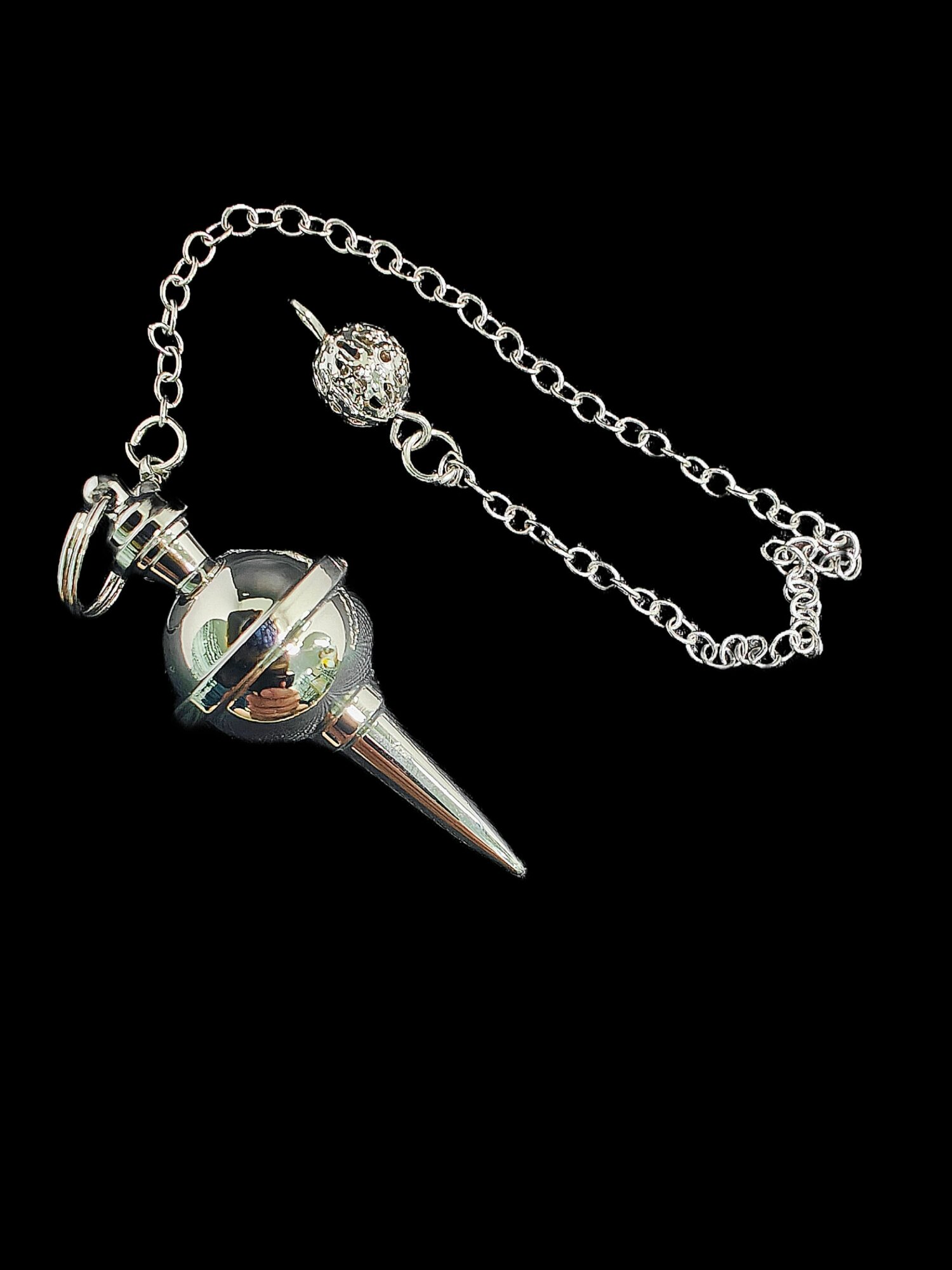 Маятник металлический для биолокации, серебристый на цепочке