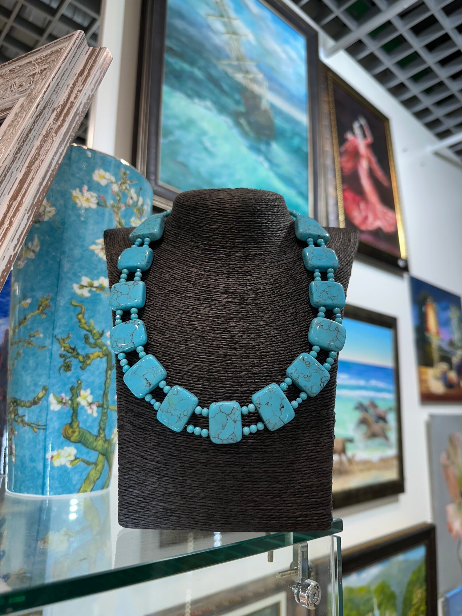 Колье Jewellery by Marina Orlova, бирюза синтетическая, длина 42 см, голубой — фото 1