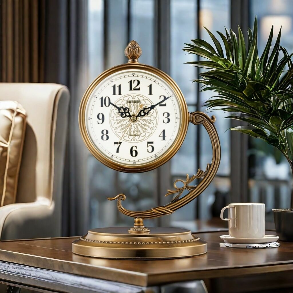 Настольные каминные часы, Старинный европейский стиль, бесшумный, Сплав с медным покрытием, циферблат с принтом, кварцевый механизм, 33*23cm