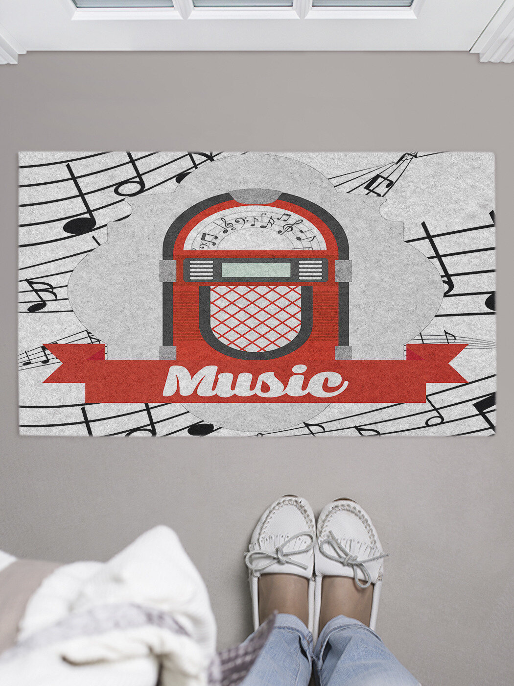 Коврик придверный в прихожую с принтом "Музыка винила" 45 на 75 см , JoyArty