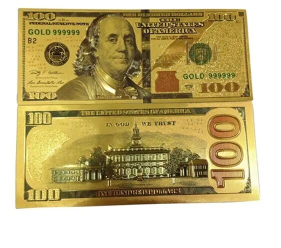 США 100-долровая золотая банкнота, валюта, бумажные деньги, монета, медаль, 24 карата, США