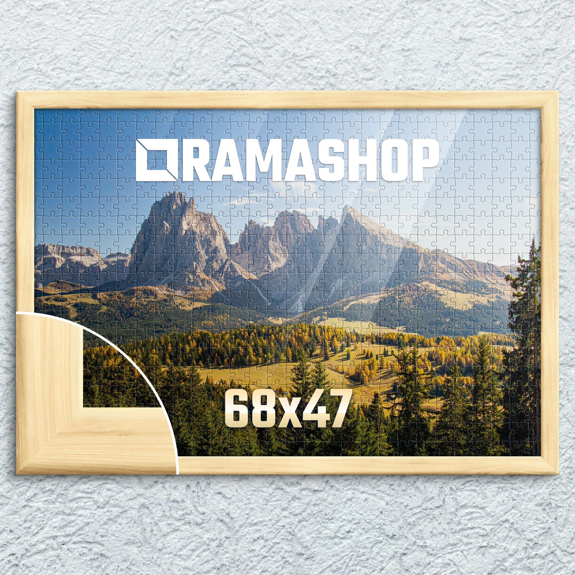 Рамка для пазла 68х47 см, фоторамка деревянная. Неокрашенная, cкругленный профиль 24х16 мм. Карельская сращенная сосна