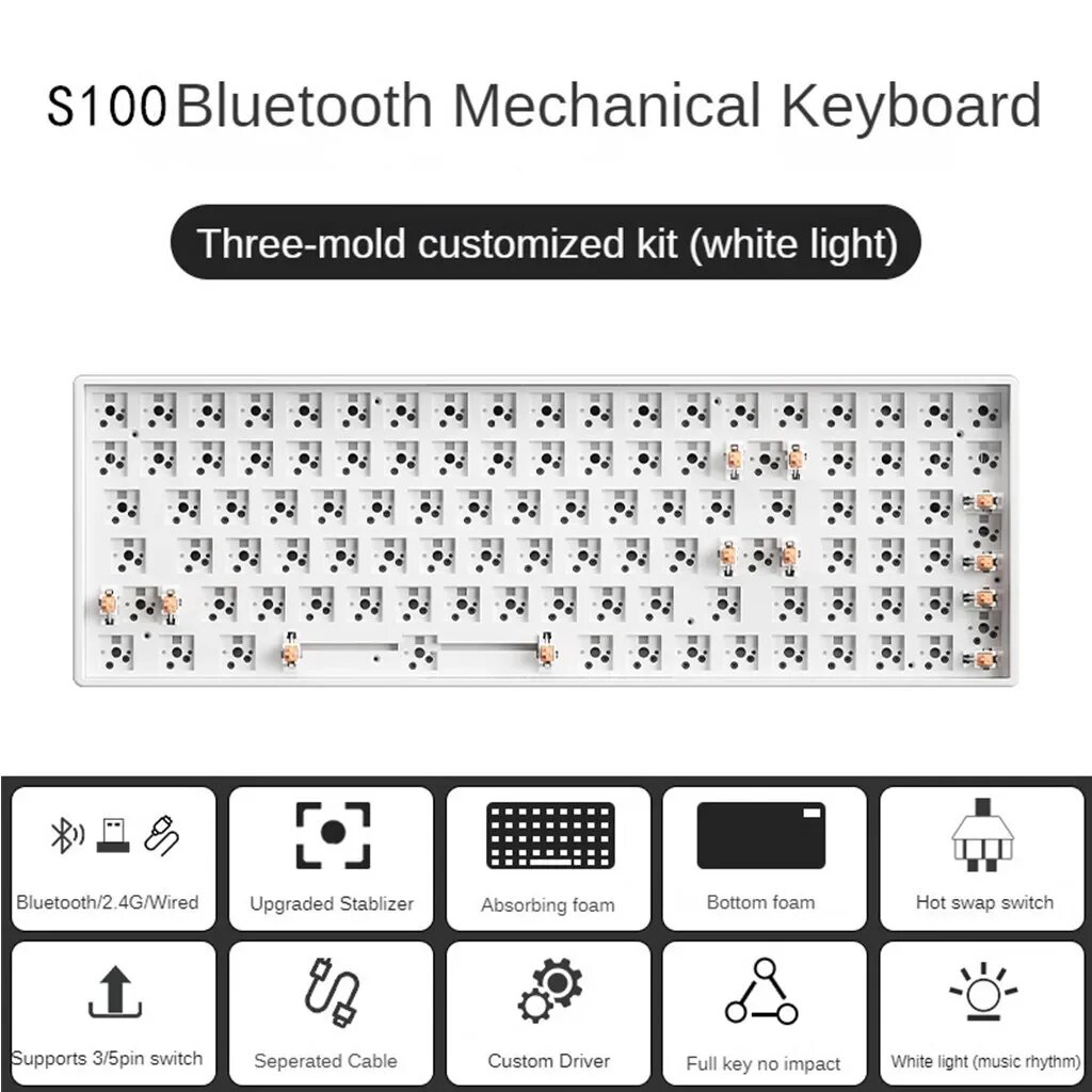 Материвт S100 белая механическая клавиатура 100 клавиш S100 White