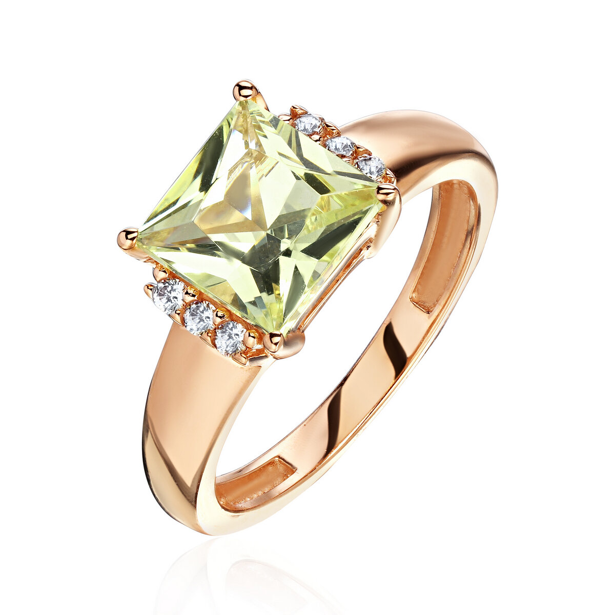 Кольцо, красное золото, 585 проба, фианит, хризолит