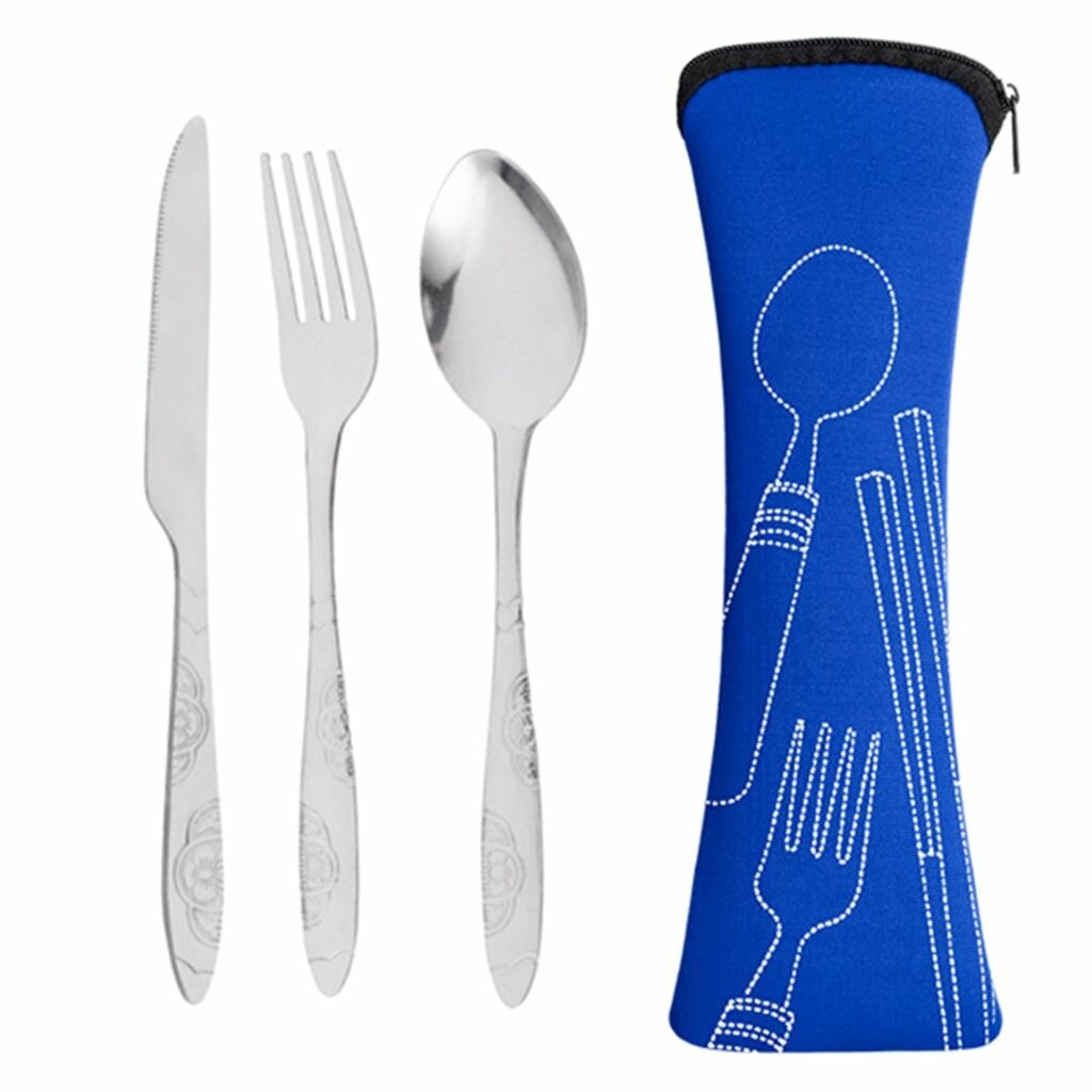 Набор столовых приборов с портативной сумкой, столовыми приборами из нержавеющей стали и вилками, походной утварью для пикника, школьного офиса
