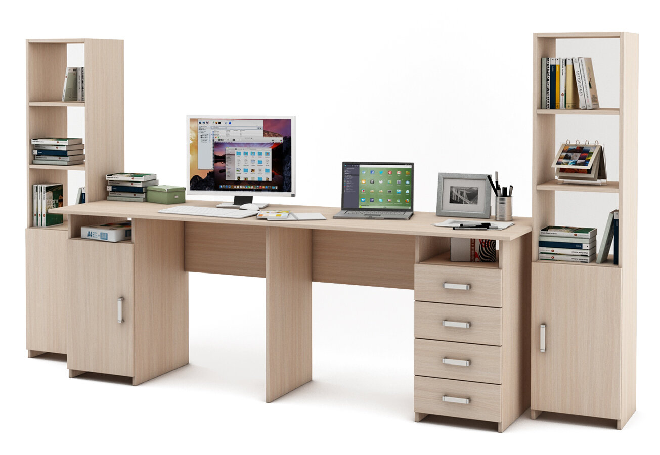 Стол письменный, компьютерный для школьника Лайт (Ньюкасл) 13 для двоих дуб молочный