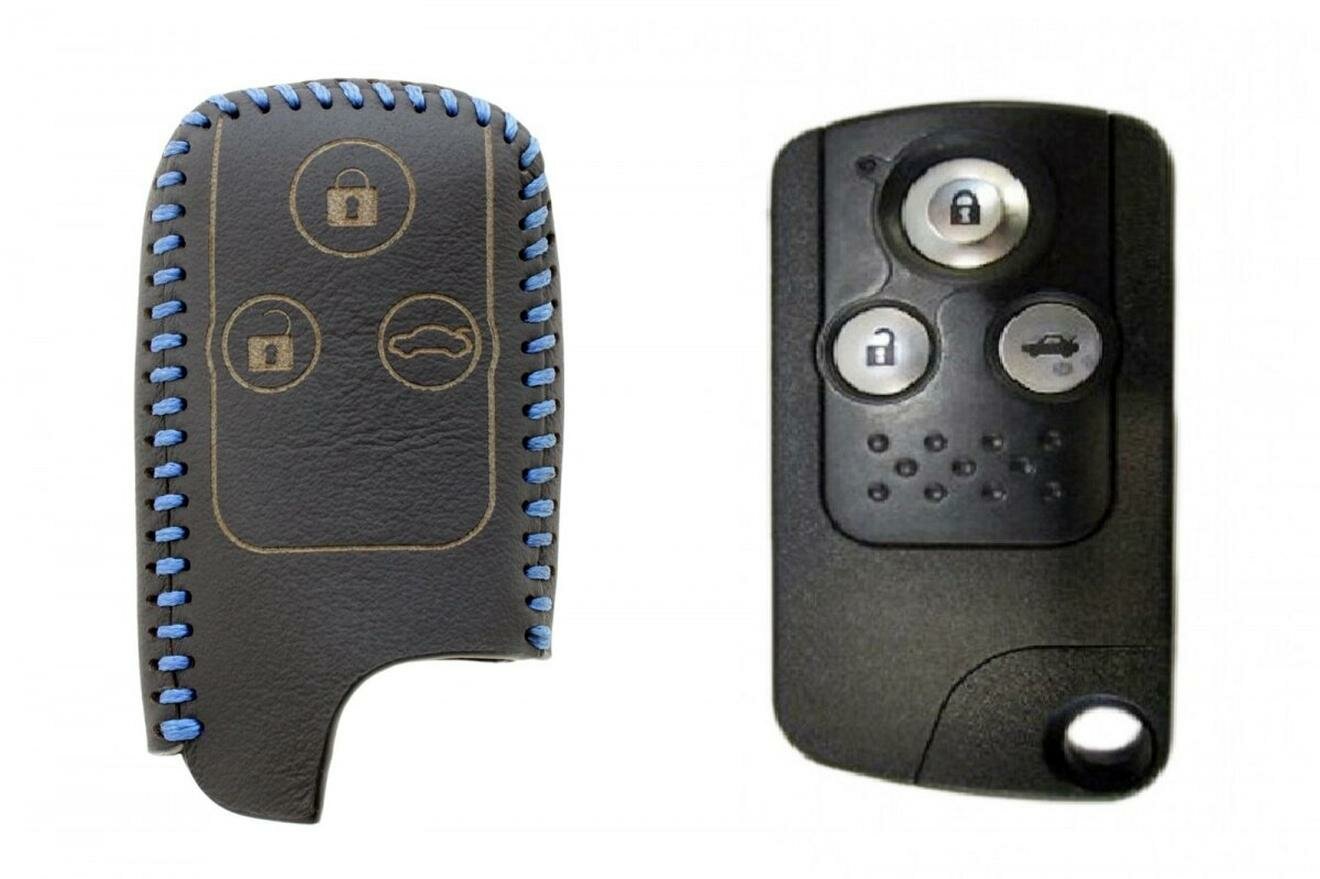 Чехол BGT для автомобильного ключа Honda (Хонда), кожа, влагозащитный, ударопрочный, синий