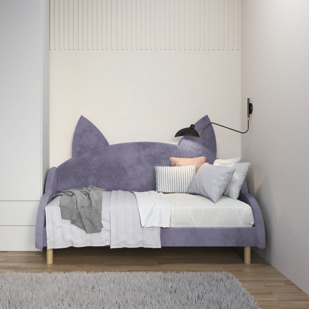 Детская мягкая кровать тахта 3 спинки 90x200 Бэкки цвет Фиолетовый