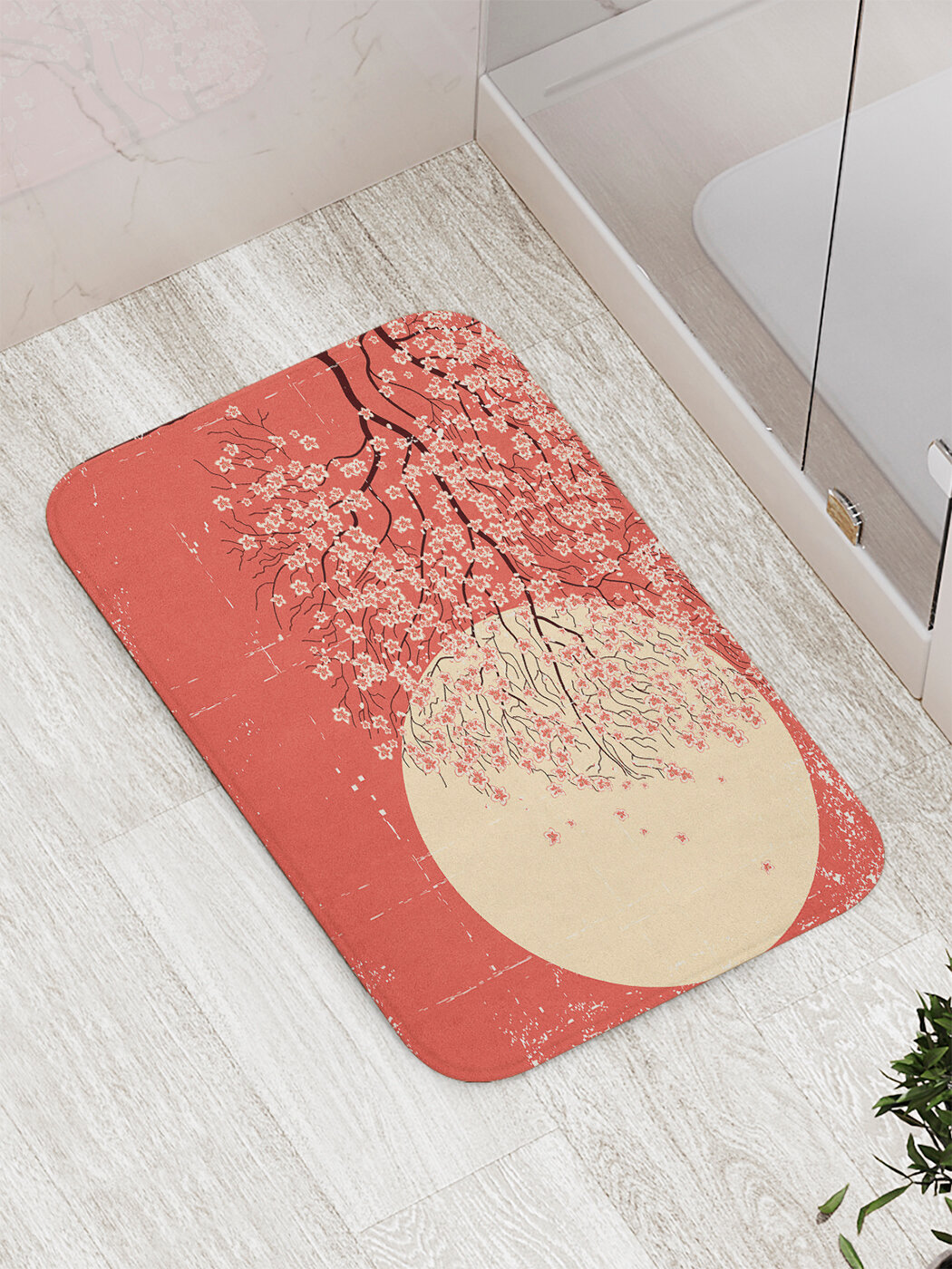 Коврик для ванной комнаты и туалета противоскользящий "Цвет сакуры на фоне луны" 52х77 см, JoyArty