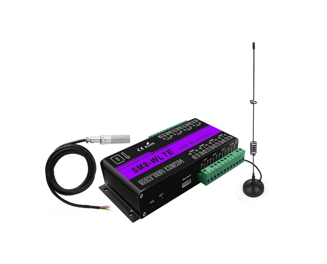 Релейный GSM выключатель питания и открытия/закрытия на 8 каналов Upravlyator Straz-SM81(EU). В комплекте датчик температуры и влажности