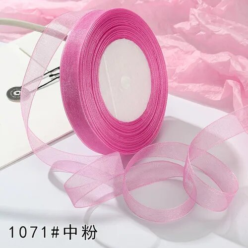 Лента органза мerylover 12-40 мм 50 ярдов Розовый, In pink, 12mm organza