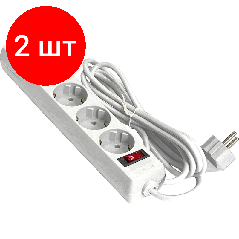 Комплект 2 штук, Сетевой фильтр ExeGate SP-5-10W 5р/10м, 10А/2.2кВт, белый(EX279182RUS)