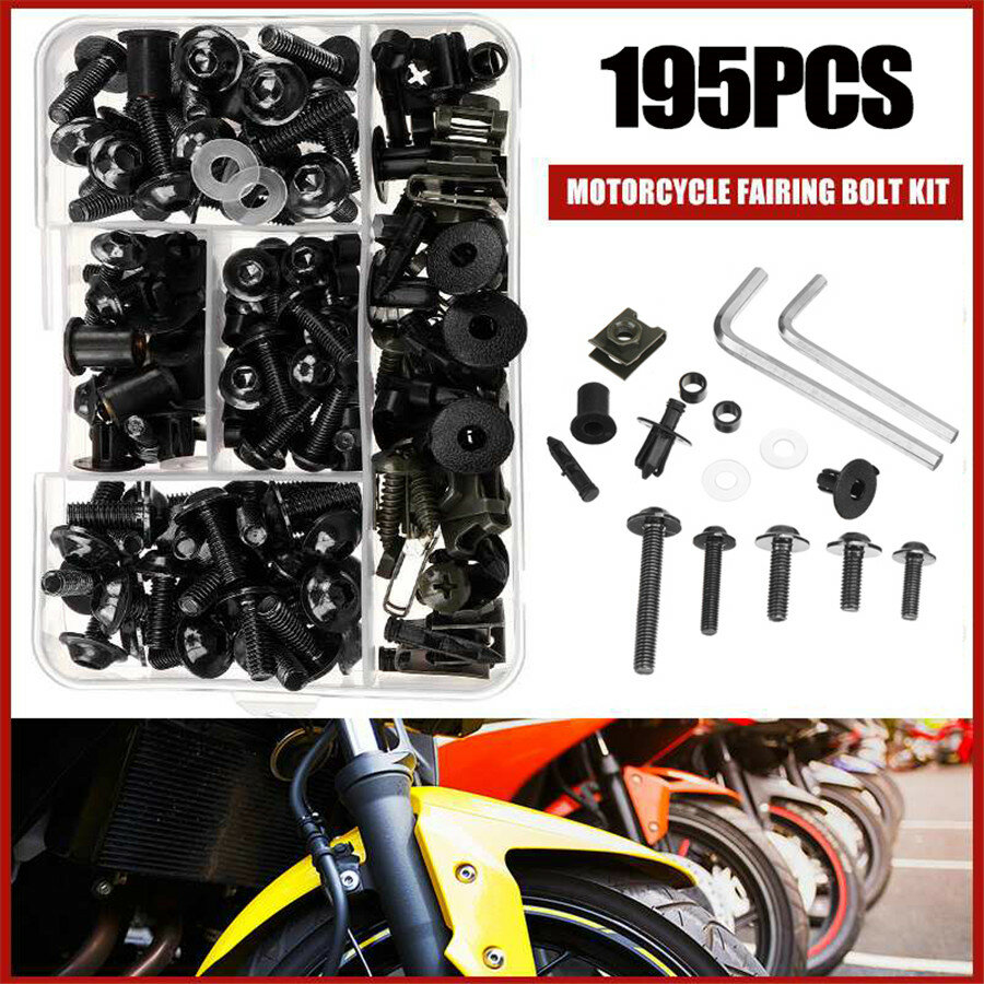 195шт Универсальный Комплект Болтов Для Обтекателя Мотоцикла Винты Для Ветрового Стекла Болты Для Лобового Стекла Крепления Обтекателя Крепежные Зажимы Винт M5 M6