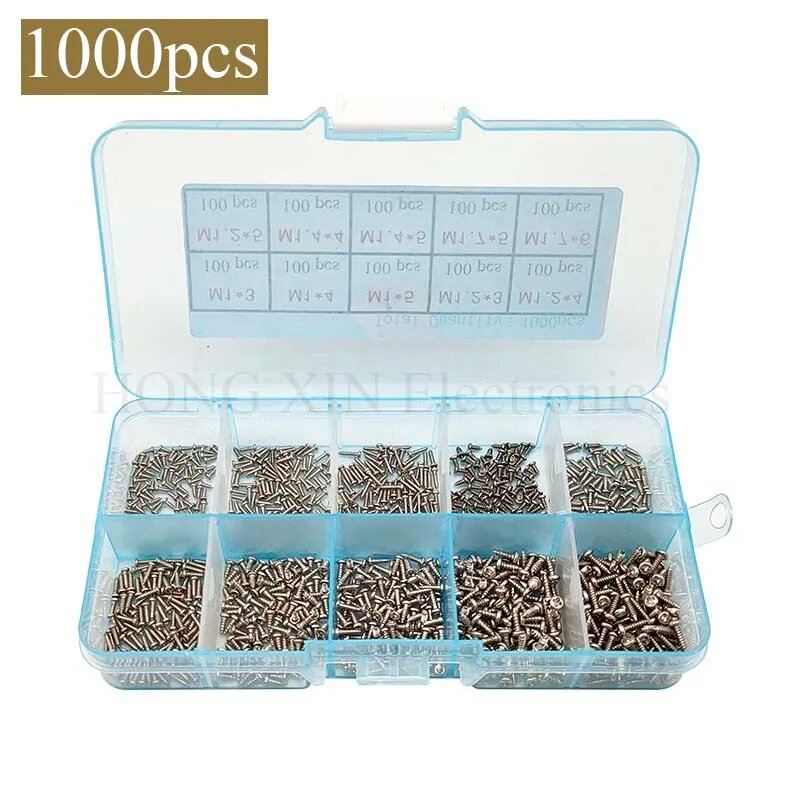 1000 шт. мини-винты в комплекте M1M1.2M1.4M1.7 микровинты с крестообразной головкой самонарезающие электронные маленькие метрические винты PA никелированные