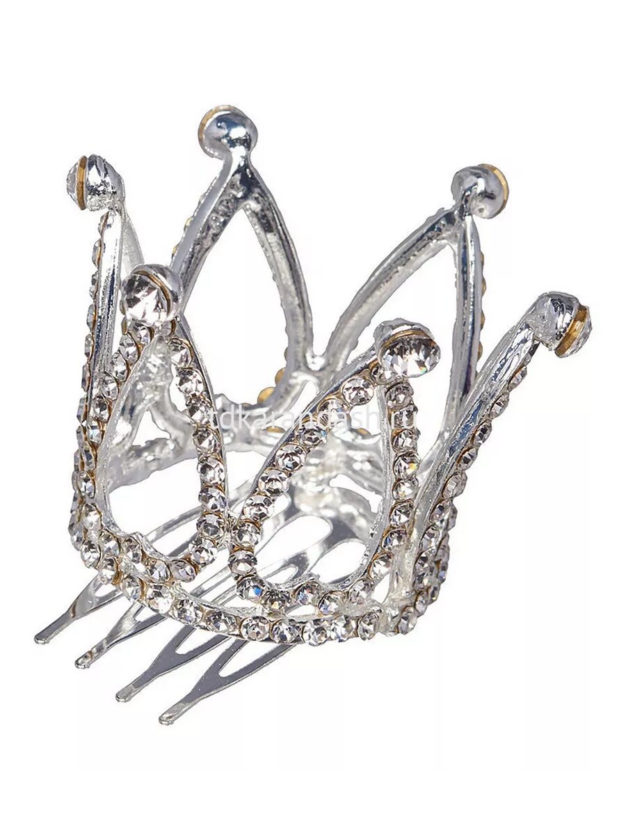 Корона-заколка СмеХторг, металл, со стразами, цвет серебристый