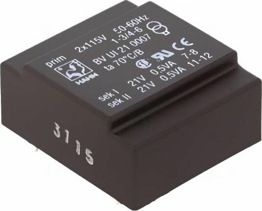 Трансформатор HAHN BV UI 21 0007 залитый 1ВА 115ВAC 21В 21В 23мА 23мА 50г 1 шт