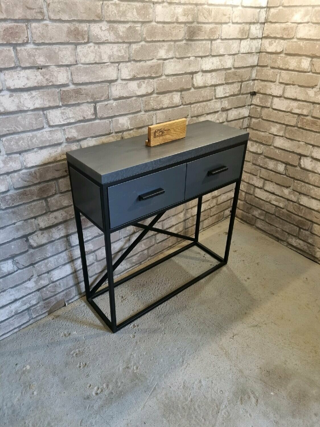 Консоль "EasyLOFT" в стиле лофт с ящиками, дуб, 90х30х90 см.