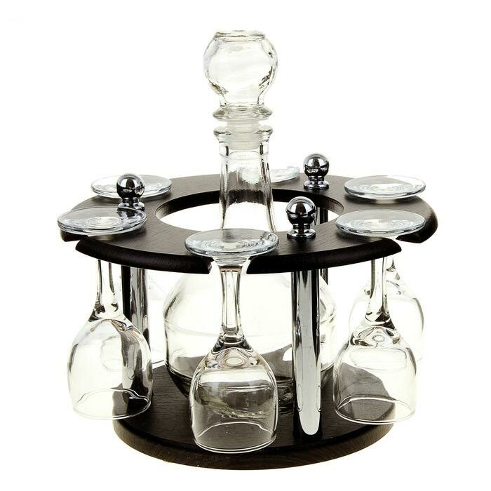 Мини-бар "7 предметов", для виски, коньяка, вина, водки, стекло, подарочный , Гусь Хрустальный
