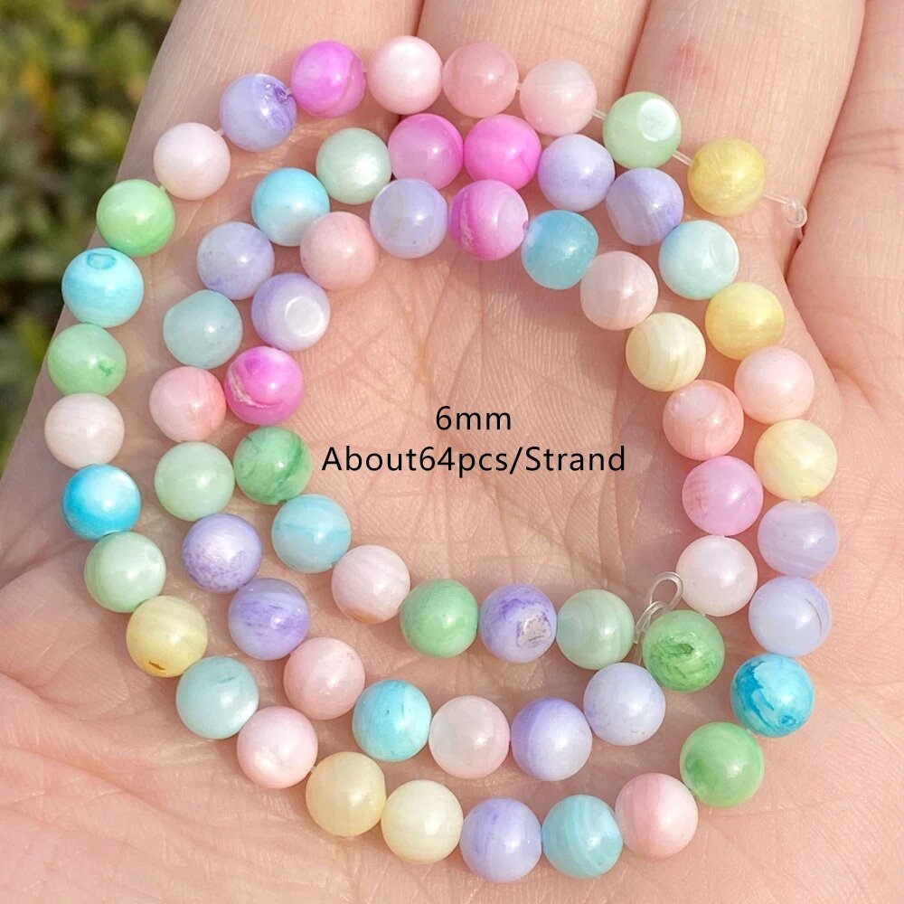 Круглые бусины из ракушек IYKWIM 2/3/4/5/6 мм 6mm 64pcs