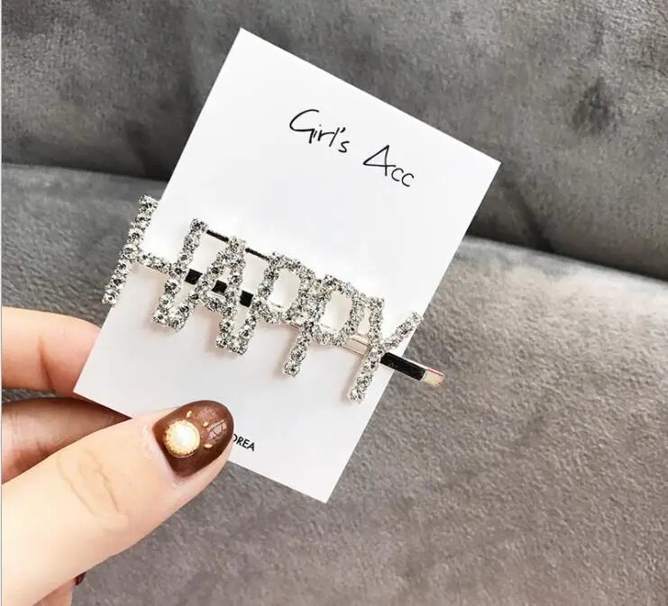 Заколка для волос "Happy" со стразами, TS5-7CM