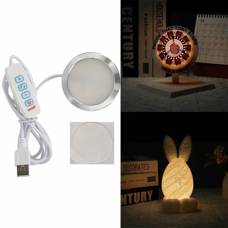 3D LED лампа с пультом, белый теплый свет