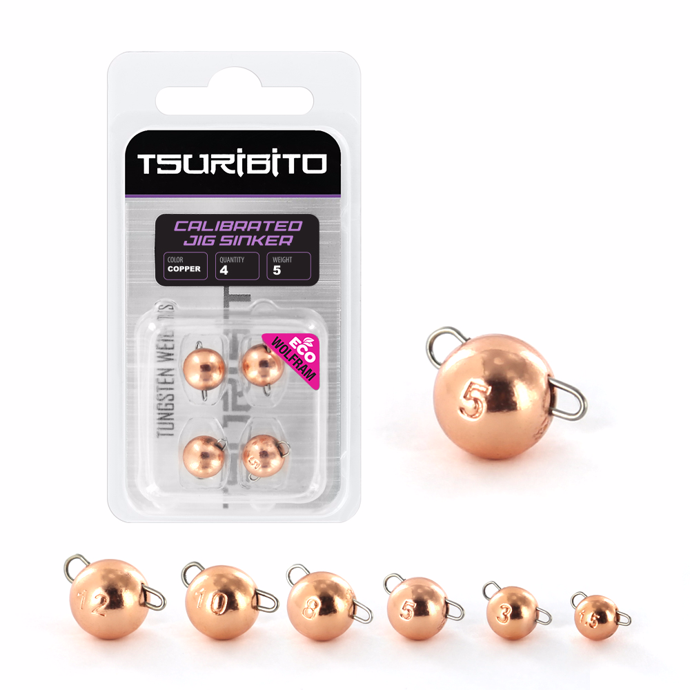 Чебурашка вольфрамовая Tsuribito Tungsten Weights Calibrated Jig Sinker, цвет медь
