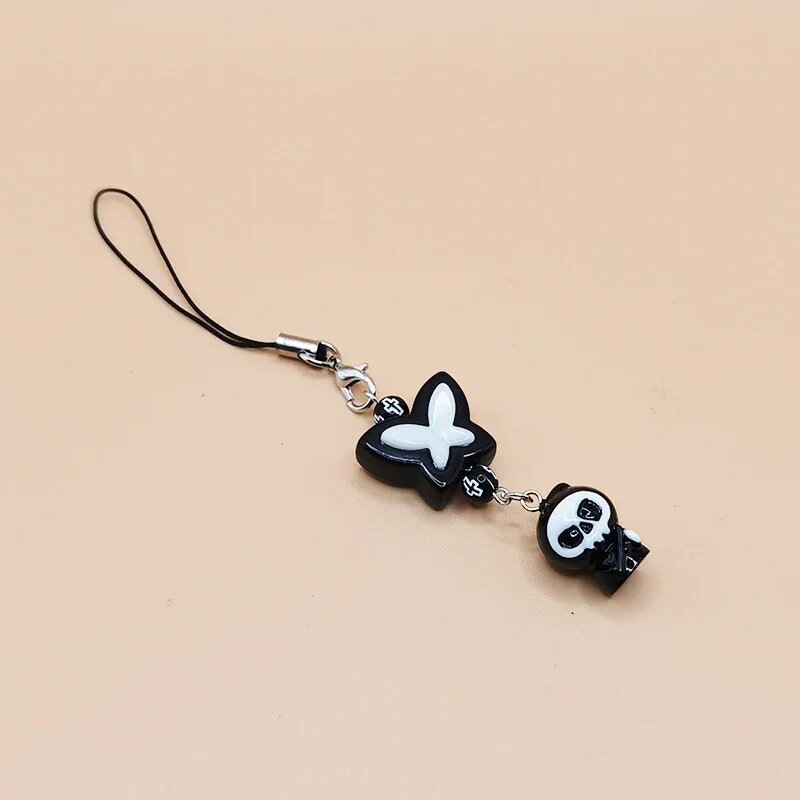 Ремешок для телефона на запястье Y2K, аксессуары, ремешок-цепочка, милый черный призрак, подвеска-бабочка для девочки, браслет, телефон