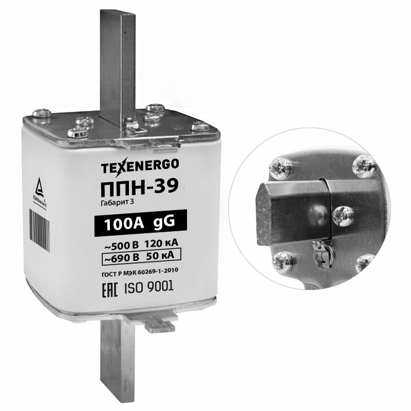 Плавкая вставка ППН39 100А габарит 3 PP40-100 предохранитель Texenergo
