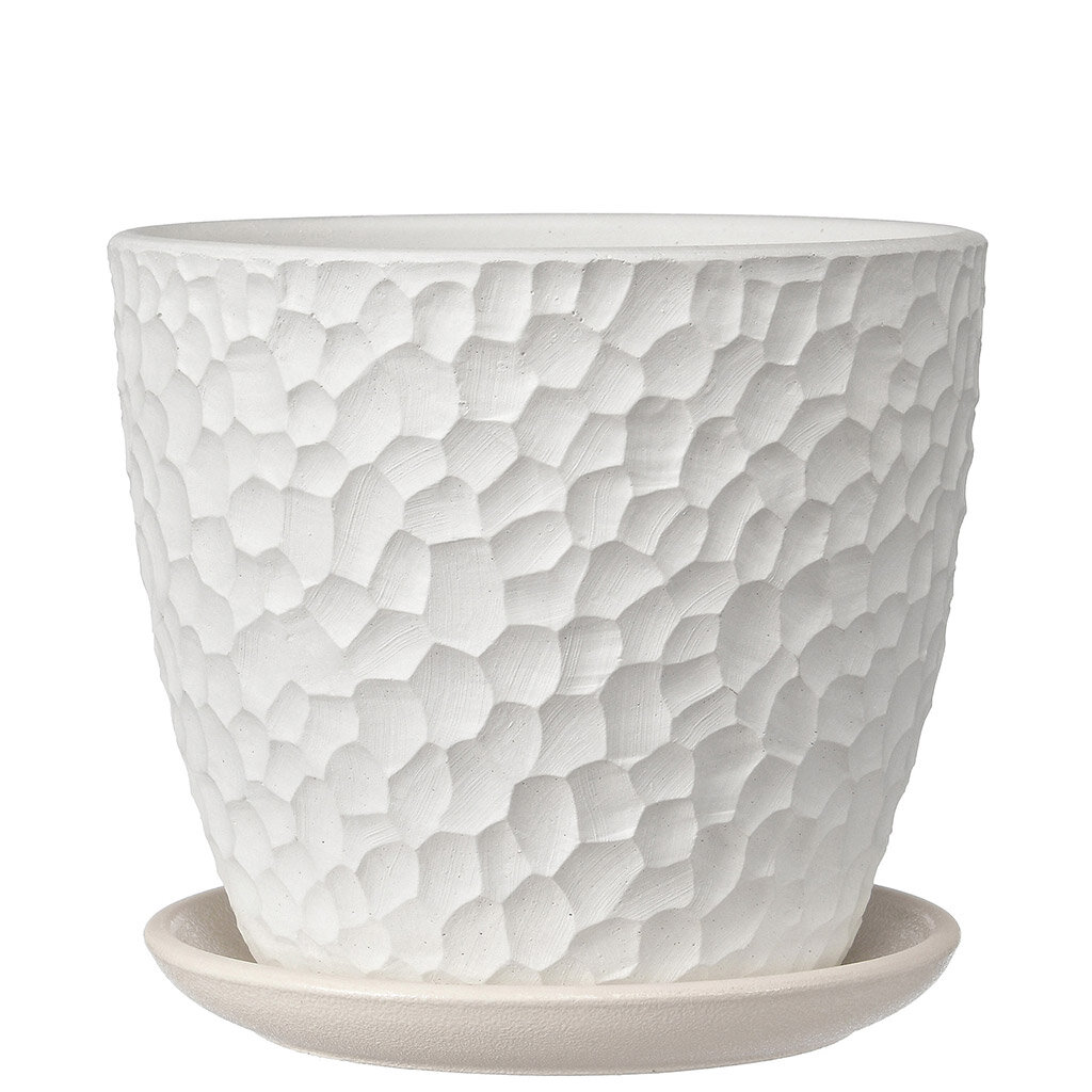Горшок для цветов Композит бетонный "Манго" 0,7 л диаметр 12 см, h 10 см, форма бутон-1, с поддоном, белый (БП-00003130)