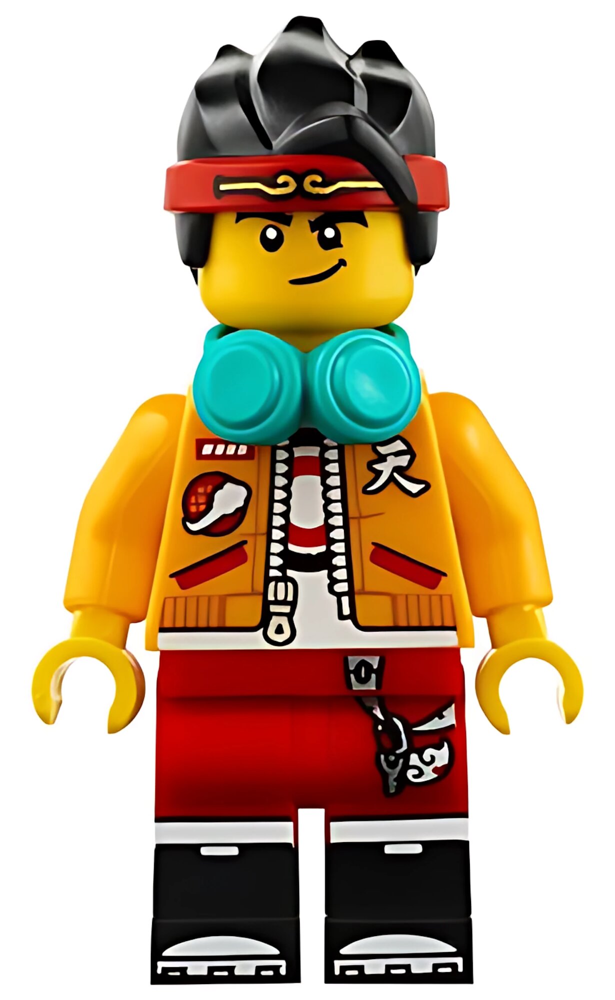 Минифигурка Lego Monkie Kid - Bright Light Orange Open Jacket, Dark Turquoise Headphones, Smirk / Angry mk001