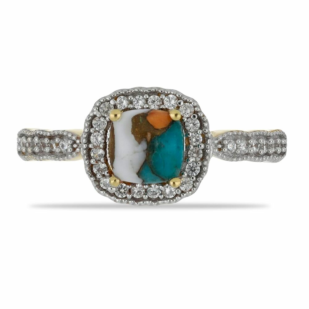 Кольцо, серебро, 925 проба, фианит, бирюза