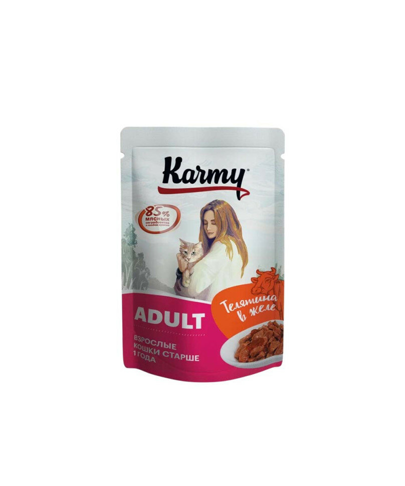 Karmy Adult влажный корм для кошек старше 1 года с телятиной в желе - 80 г х 12 шт