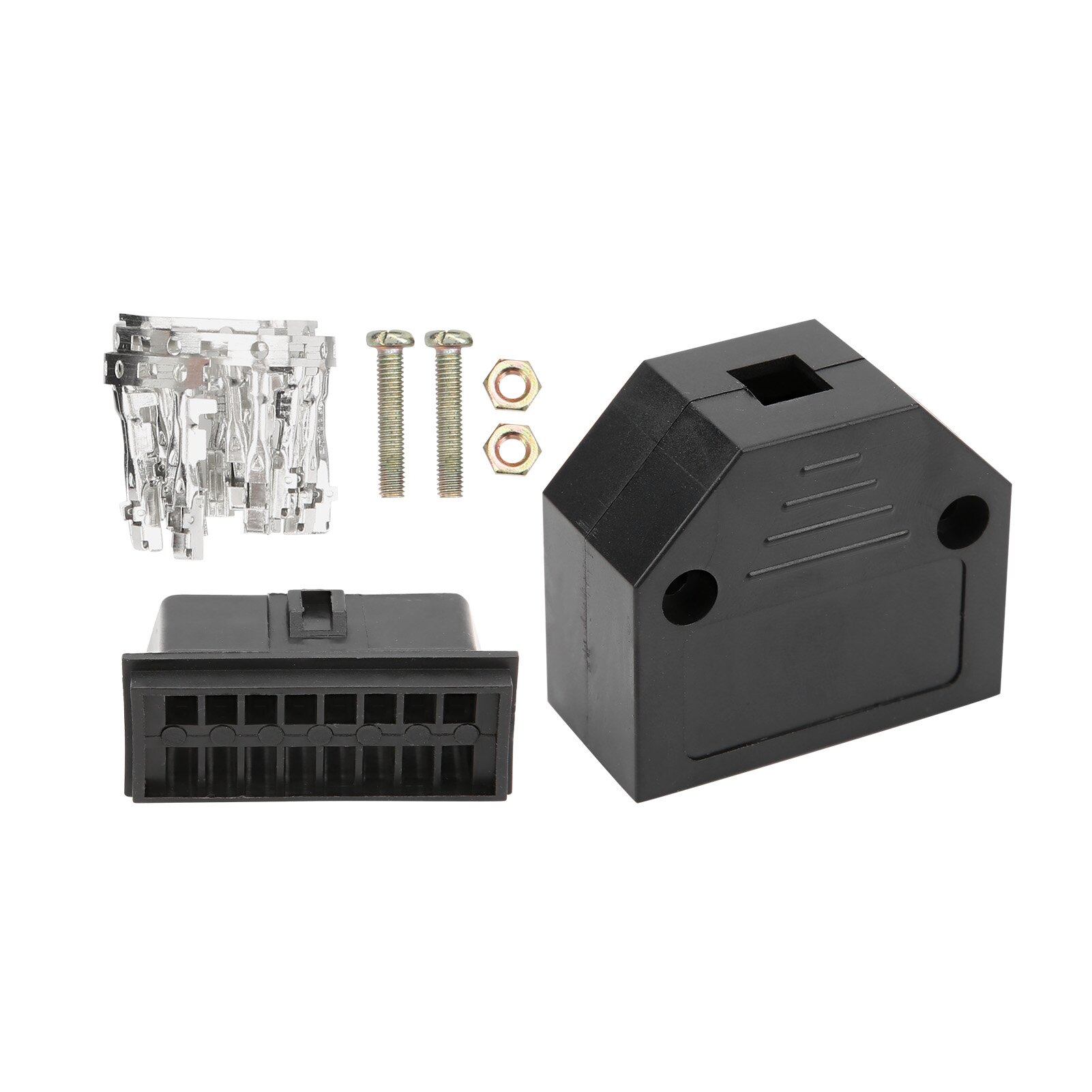 16Pin Универсальный Розетка Мужской Коннектор OBD2 Адаптер Кит Инструмент Диагностики Автомобиля, Материал ABS+сплав, Комплект: 1 корпус, 1 интерфейс, 1 терминал, 2 винта, 2 гайки