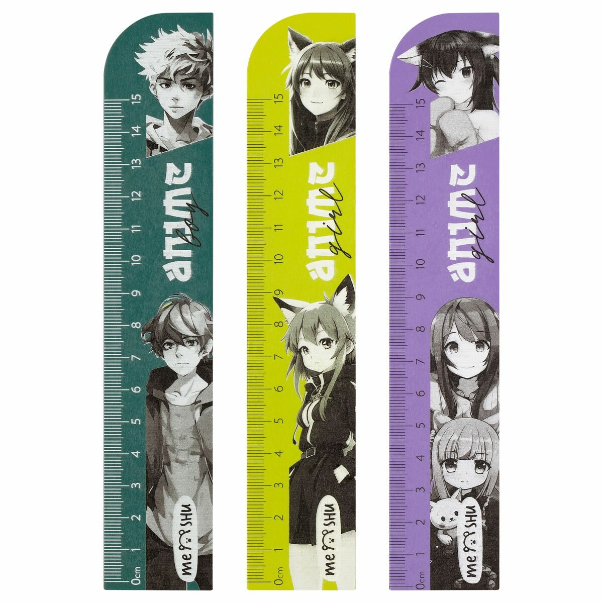 Линейка 15см MESHU "Anime", деревянная, цветная, европодвес (MS_59660), 9шт.