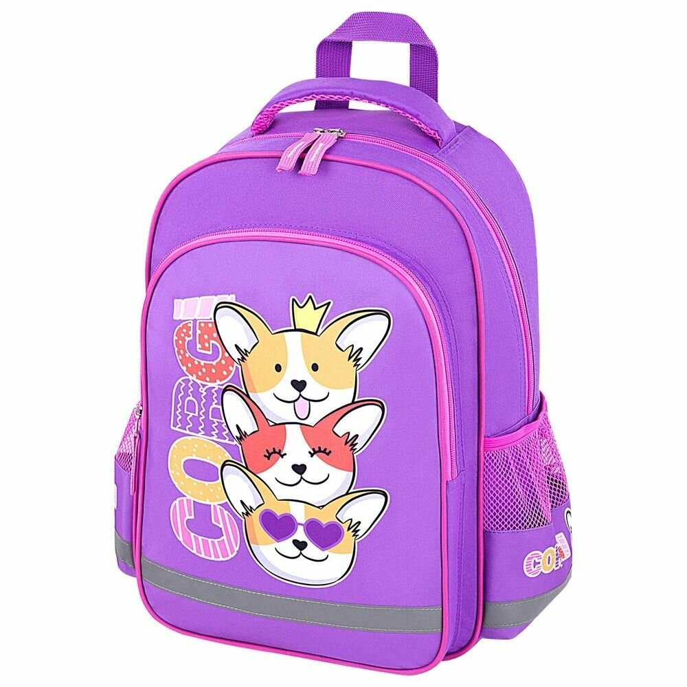 Рюкзак Пифагор School, 1 отделение, 3 кармана, "Corgi queen", 38x28х14 см