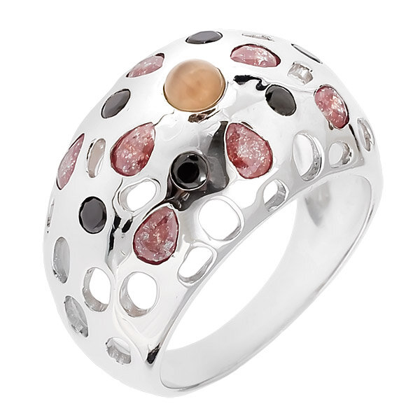 Кольцо, серебро, 925 проба, кошачий глаз, фианит