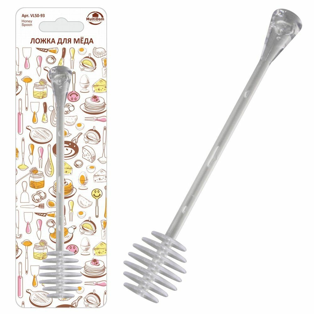 Ложка для меда Мультидом имеет форму спирали, пластмасса, 18 см (VL50-93)