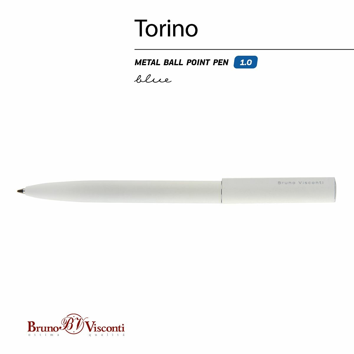 Ручка шариковая автоматическая Bruno Visconti "TORINO" цвет корпуса белый, 1 мм, цвет чернил синий